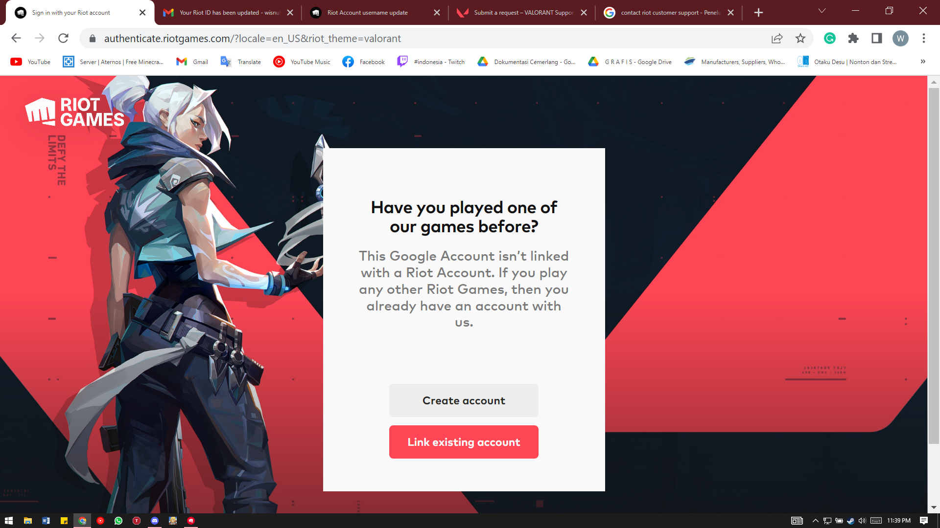 Cant login with username and gmail linked - VALORANT