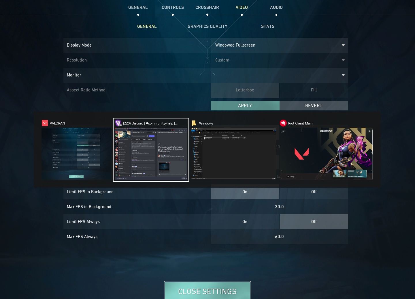 When using stretch, has black bars at top. When alt tabbing, it fills the screen. - VALORANT