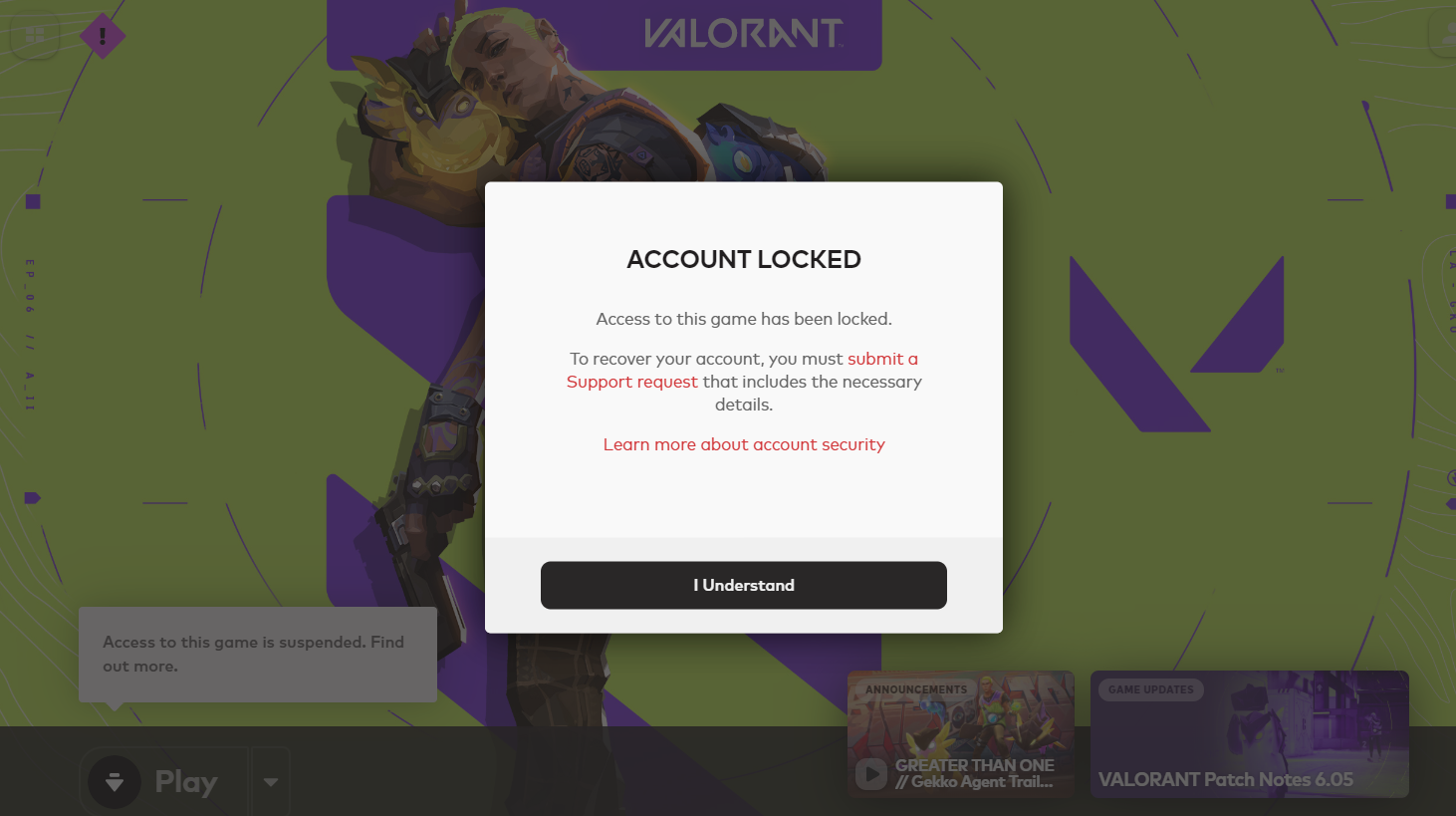 Account locked - VALORANT