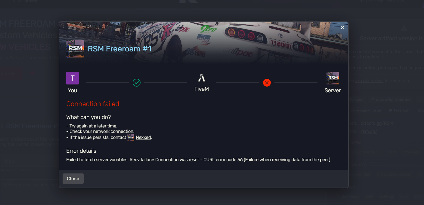 trying to join server S - RSM.GG ~ Freeroam
