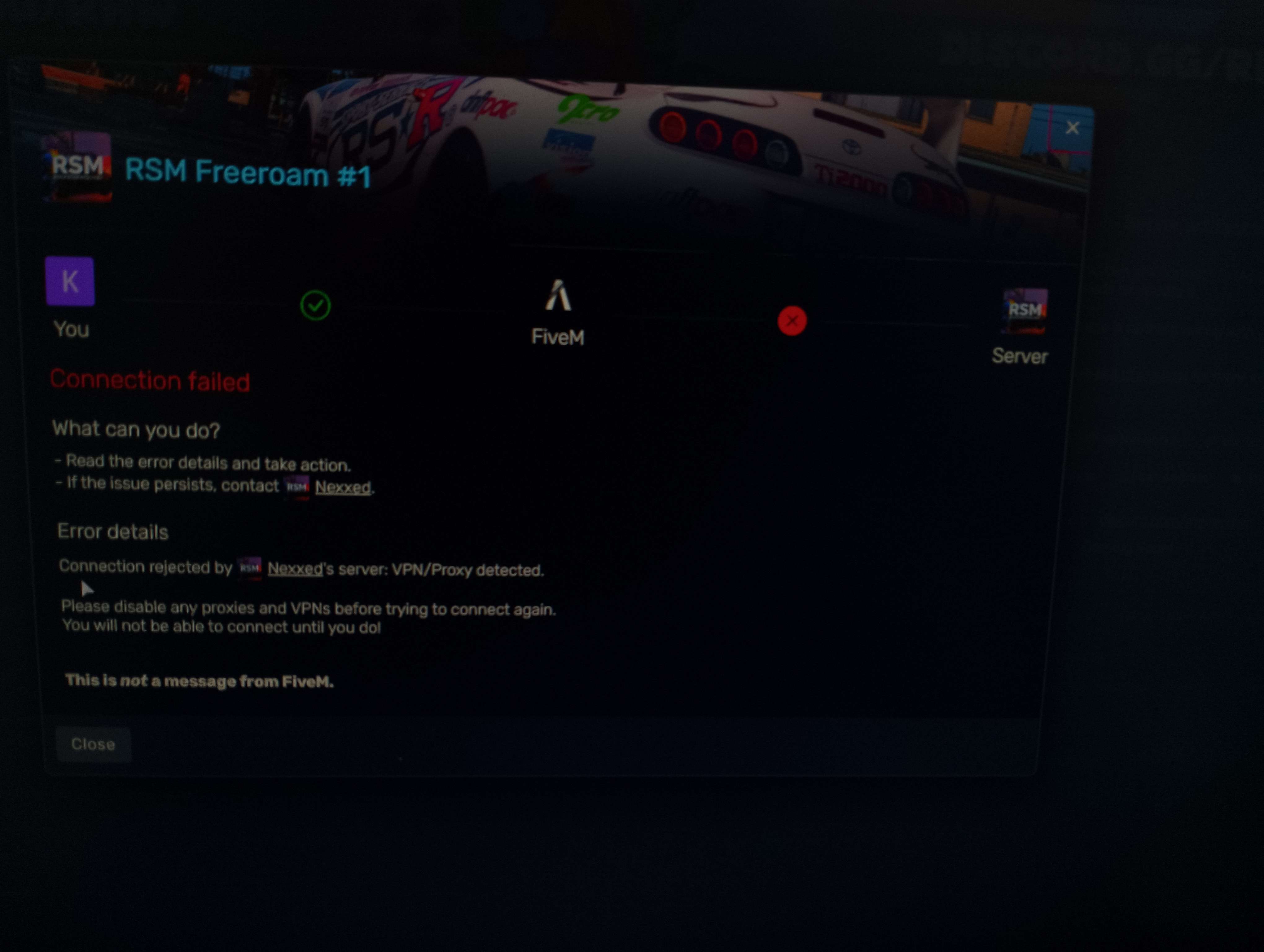 cannot connect (tried with a VPN and 1.1.1.1 ) - RSM.GG ~ Freeroam