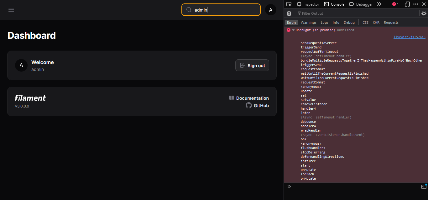 Filament language-switch plugin Error For Livewire.js: Uncaught (in promise) Undefined - Filament