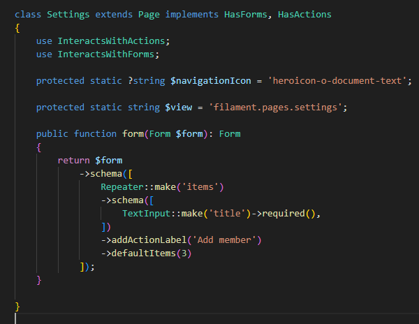 Custom Page with Form Builder - Filament