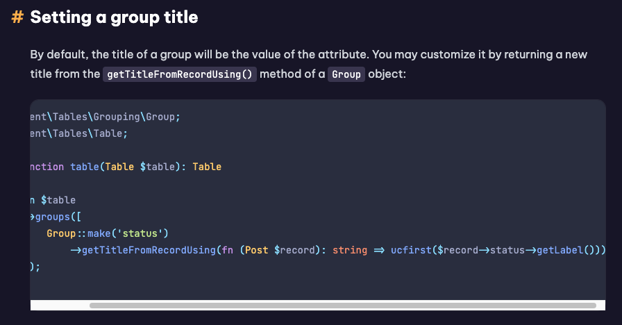 how to use table ->defaultGroup with enum field? - Filament