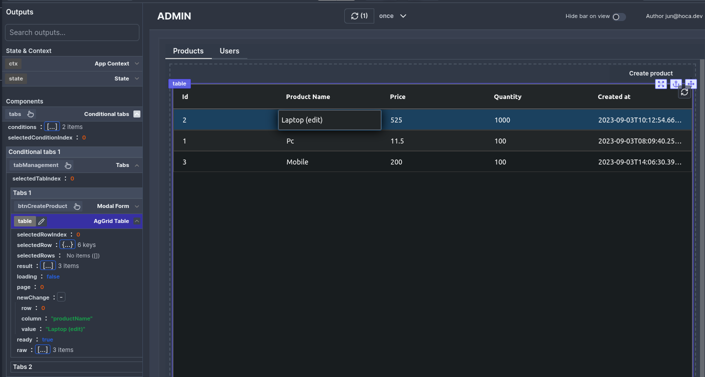 Add an event when the data in the AgGrid Table changes - Windmill
