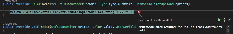 Cannot deserialize System.Drawing.Color from JSON - C#