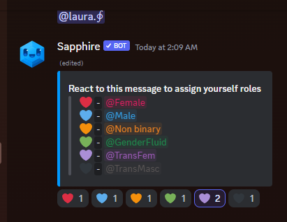 Sapphire not saving the changes for reaction role messages - Sapphire - Imagine a framework