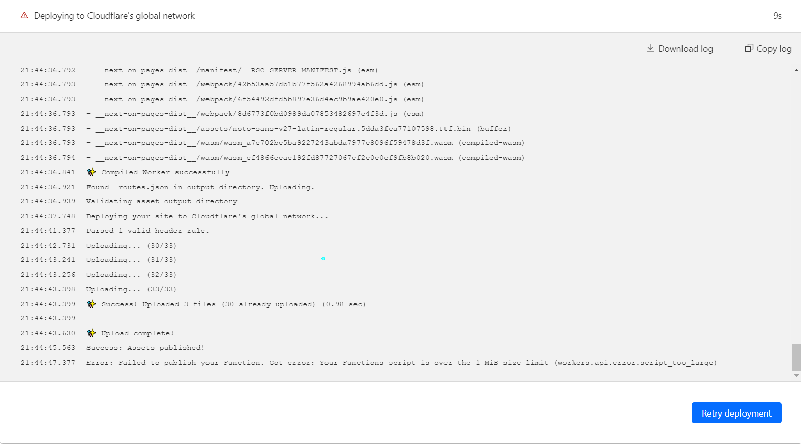 Help with 1 MiB size limit. - Cloudflare Developers