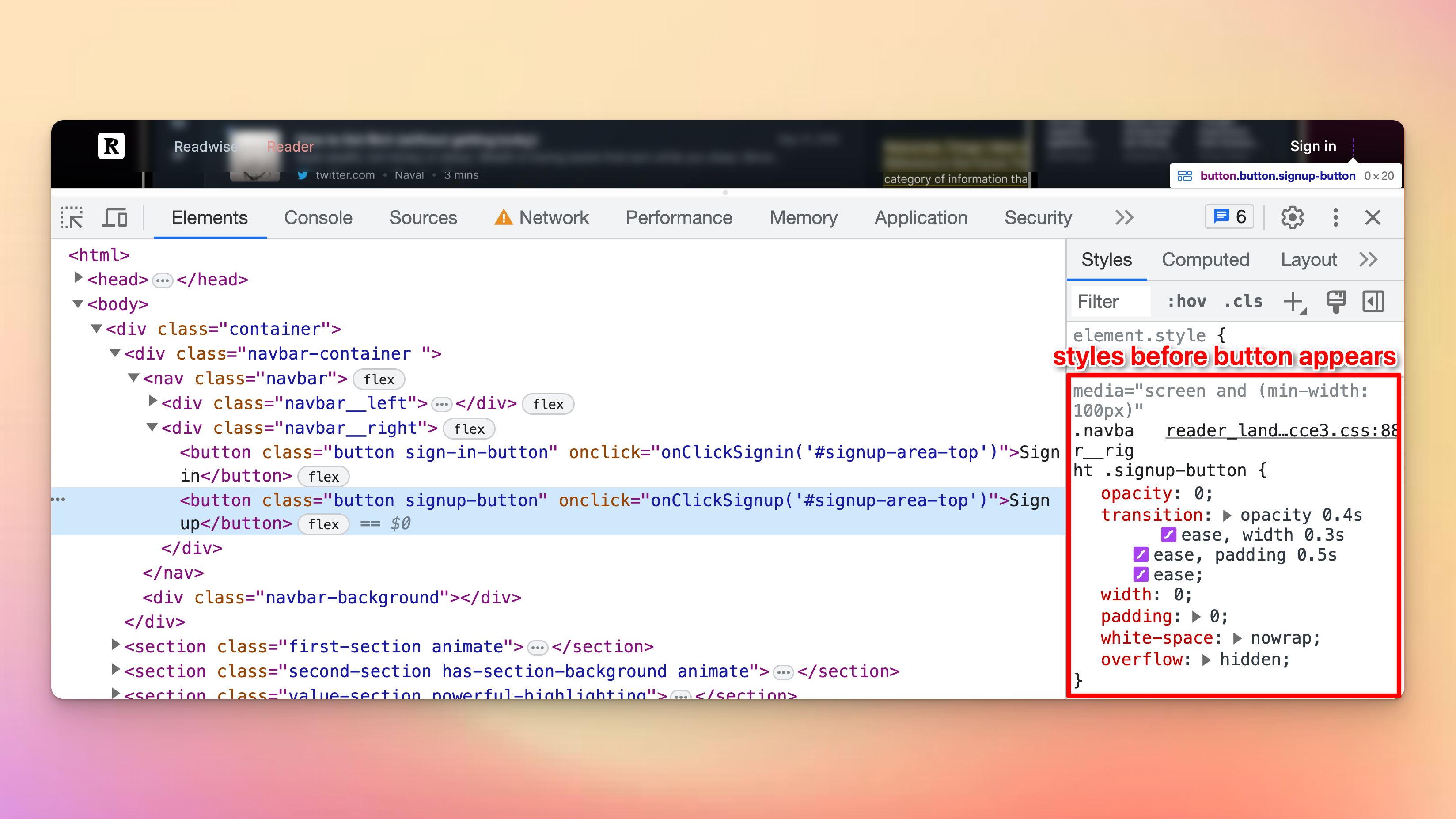 How to? The navbar button that reveals past scrolling the hero button - Web Bae