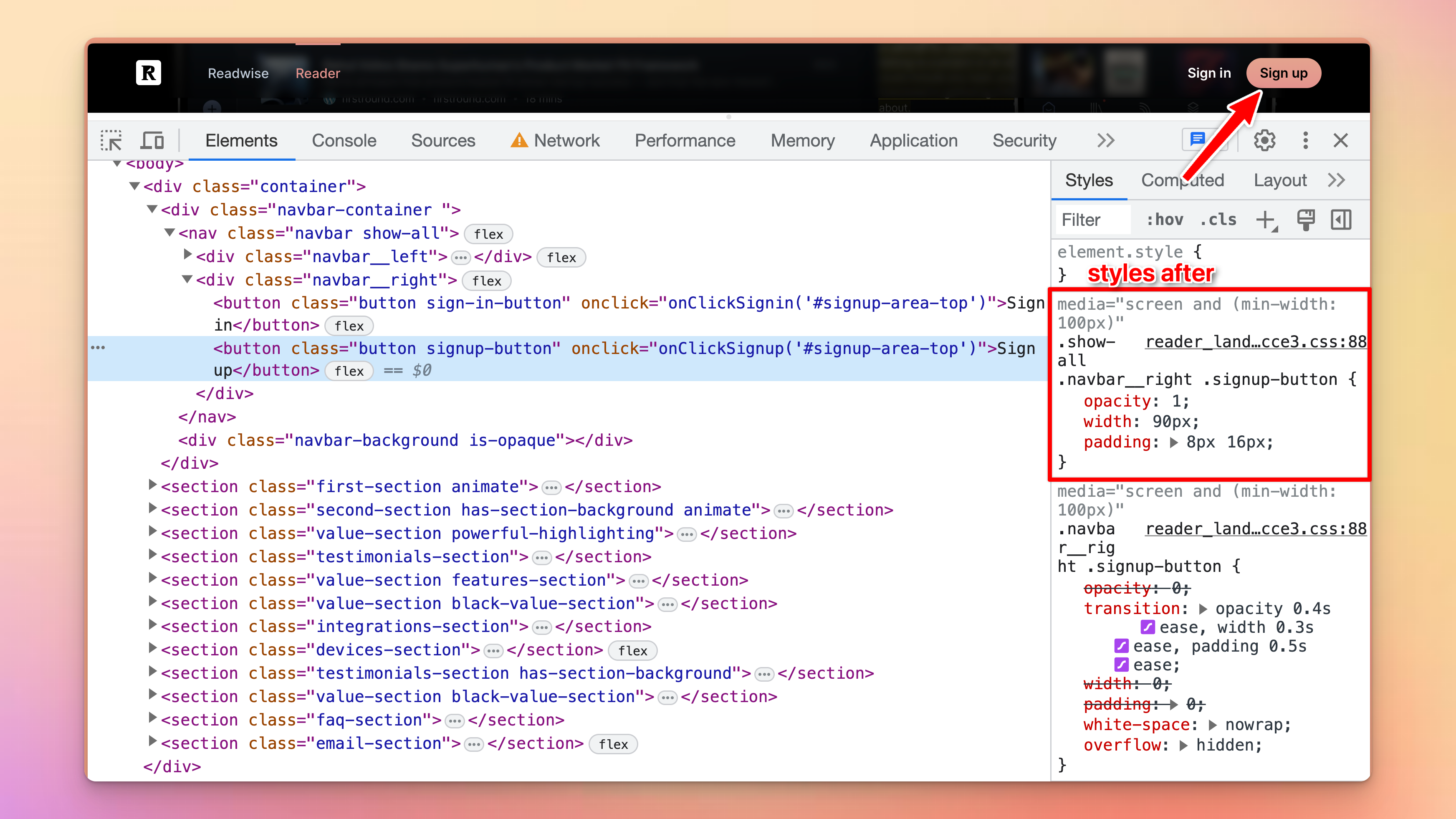 How to? The navbar button that reveals past scrolling the hero button - Web Bae