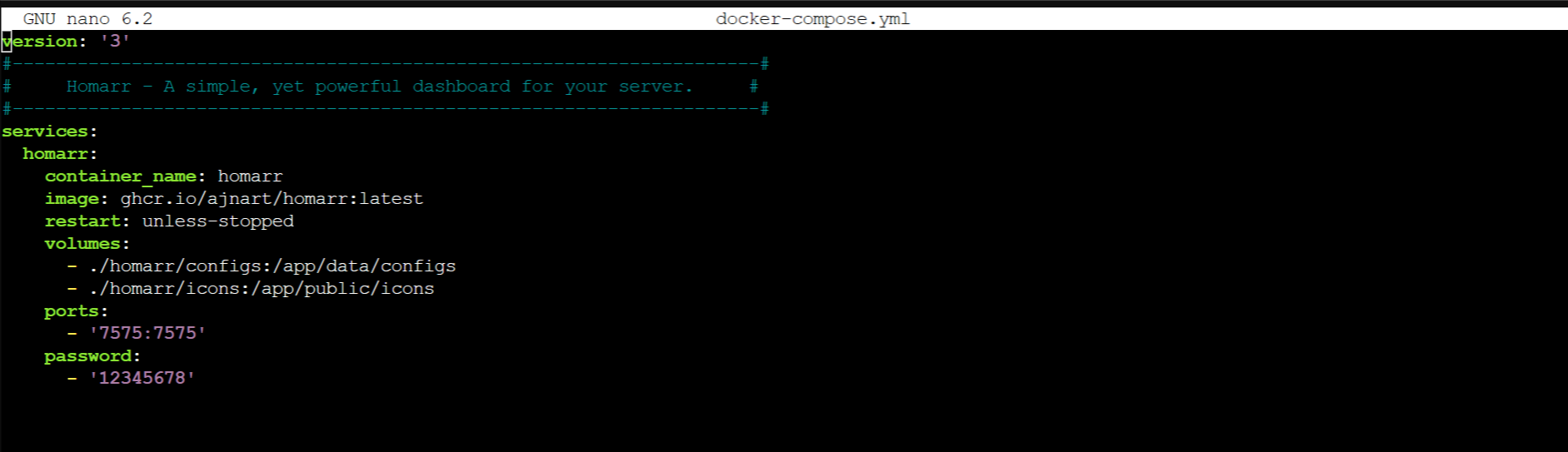 how to add password using docker-compose.yml file? - Homarr