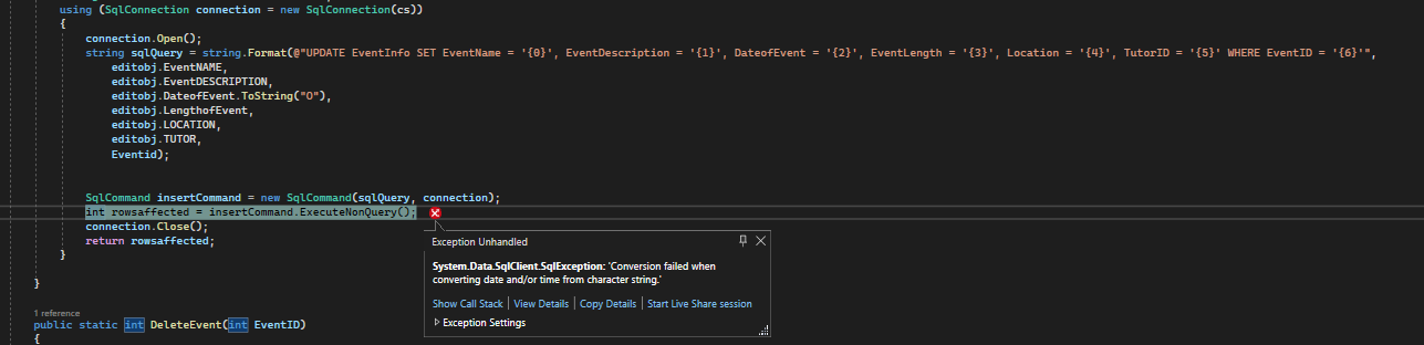 issue trying to convert string into datetime in c# to be sent into sql ...