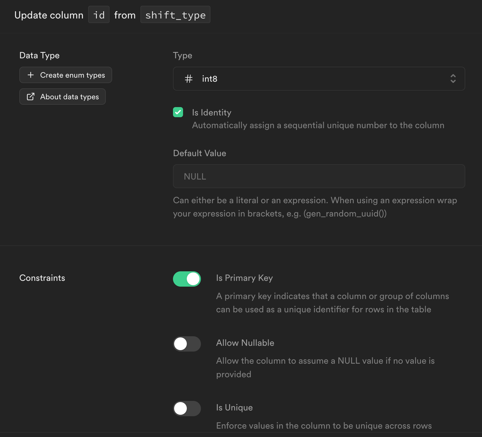 Supabase primary key type - Drizzle Team