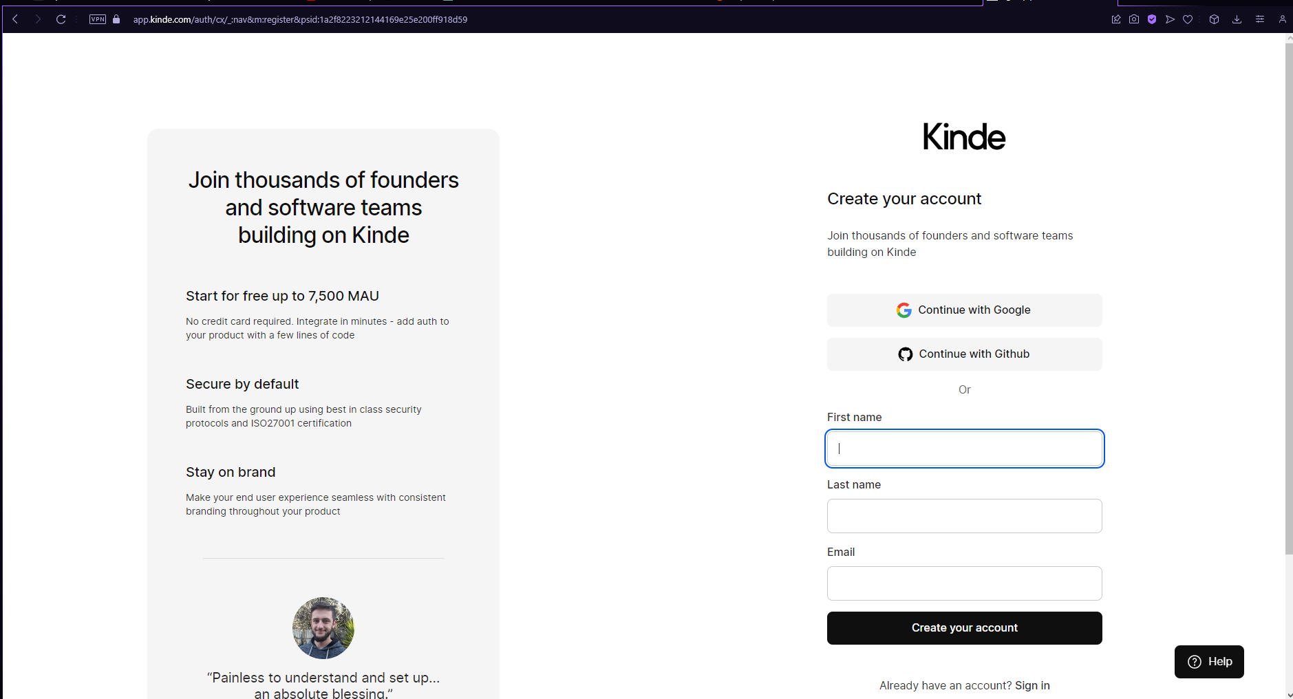 Kinde Auth Register 500 - Kinde