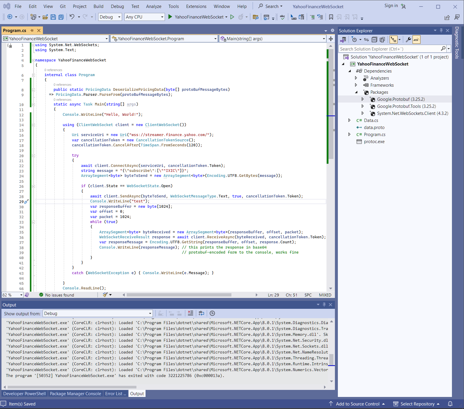 Protocol buffer from Yahoo Finance API - C#