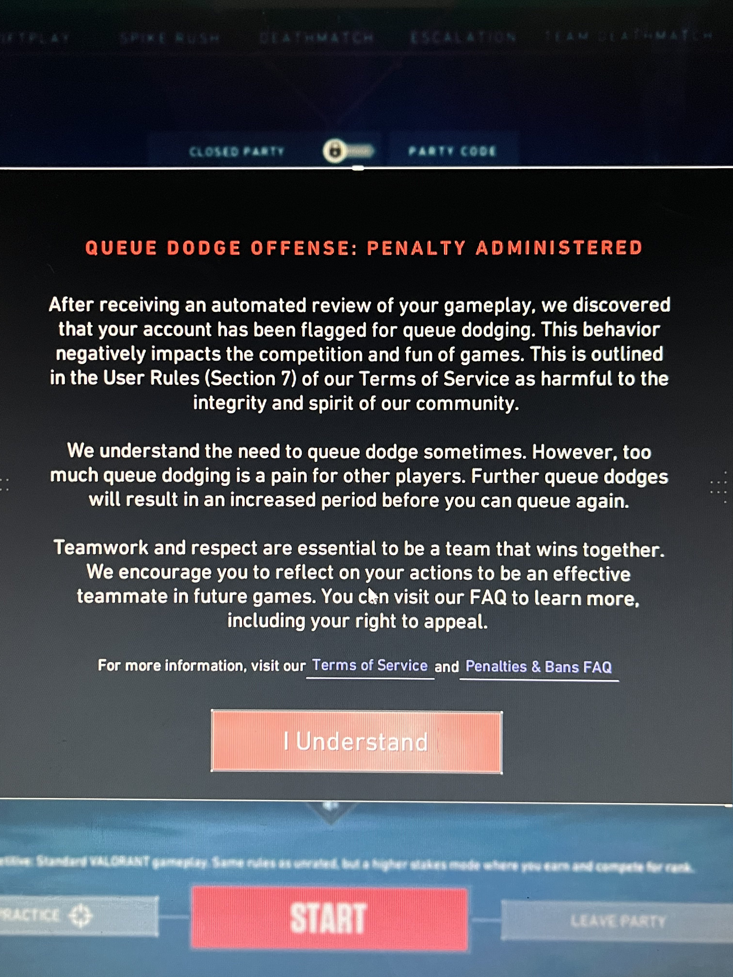 disable auto match making - VALORANT
