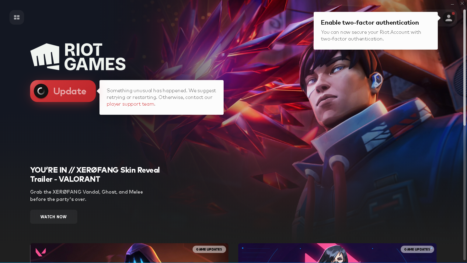 "something unusual has happened" error - VALORANT