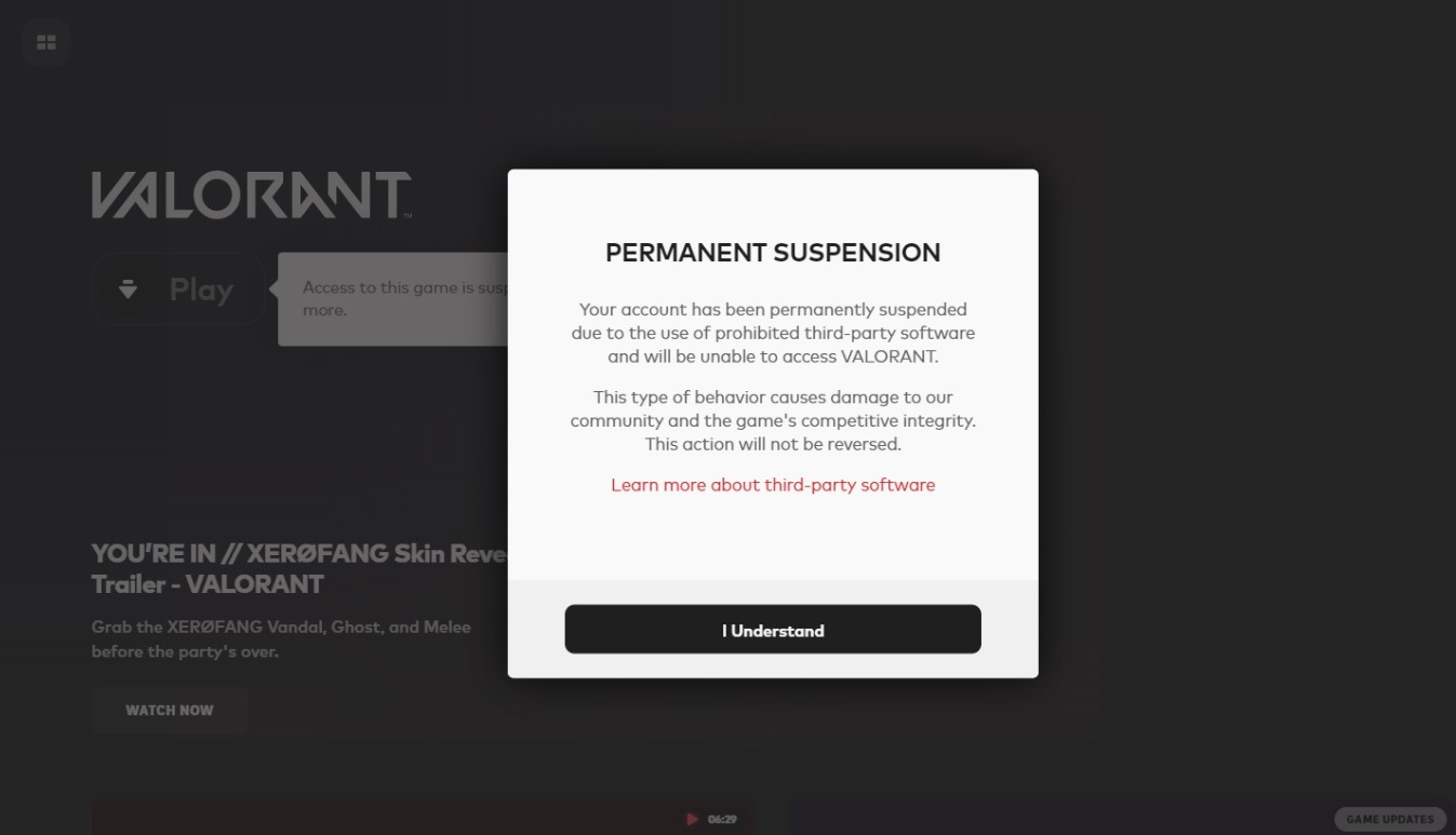 got suspend for third party software - VALORANT