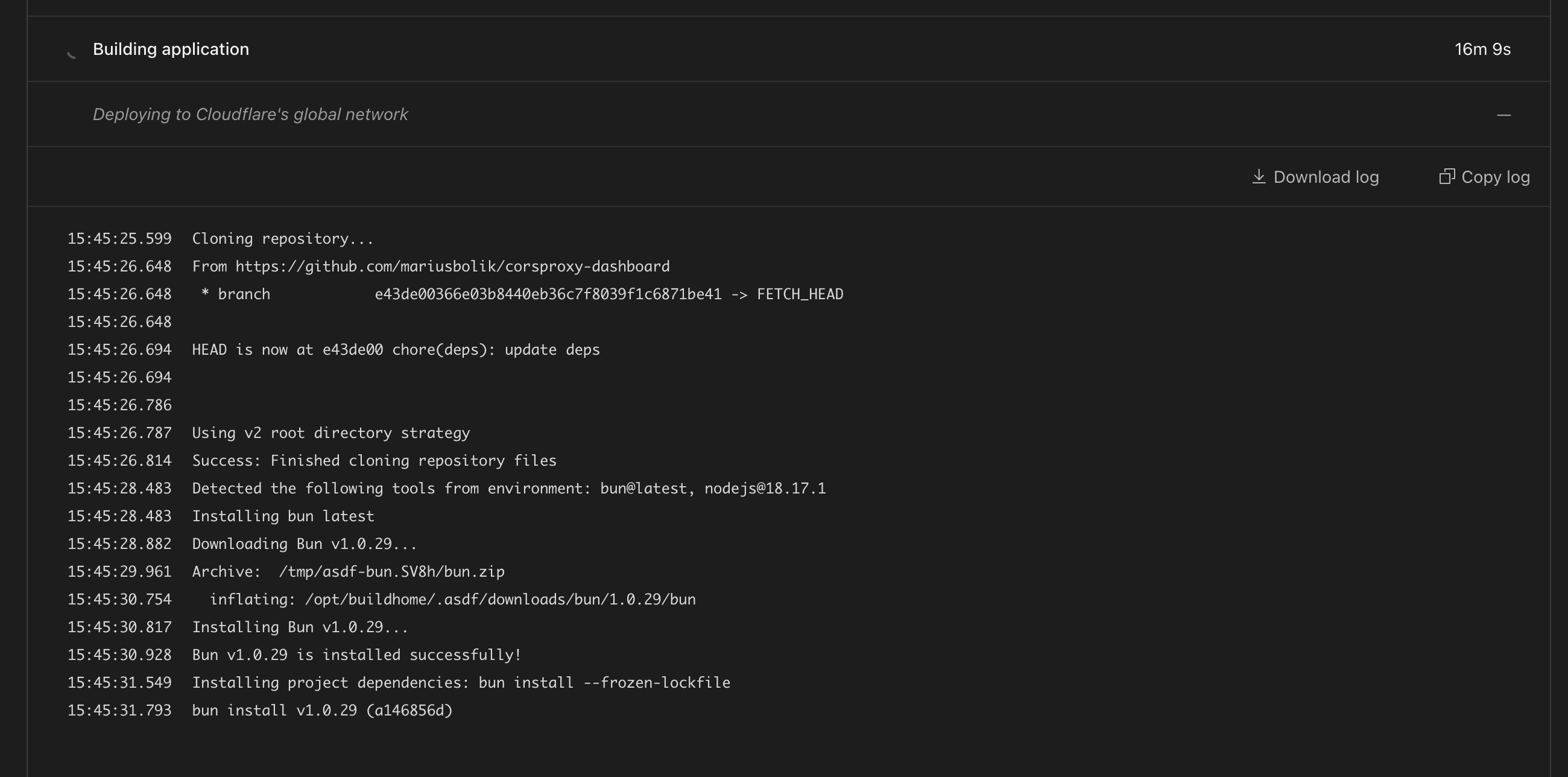 Build Stucks on "bun install v1.0.29" - Cloudflare Developers
