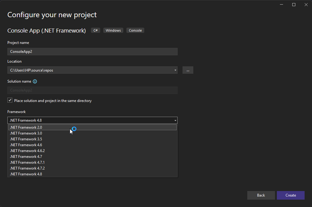 Can't create console app project with .net 8.0 framework - C#