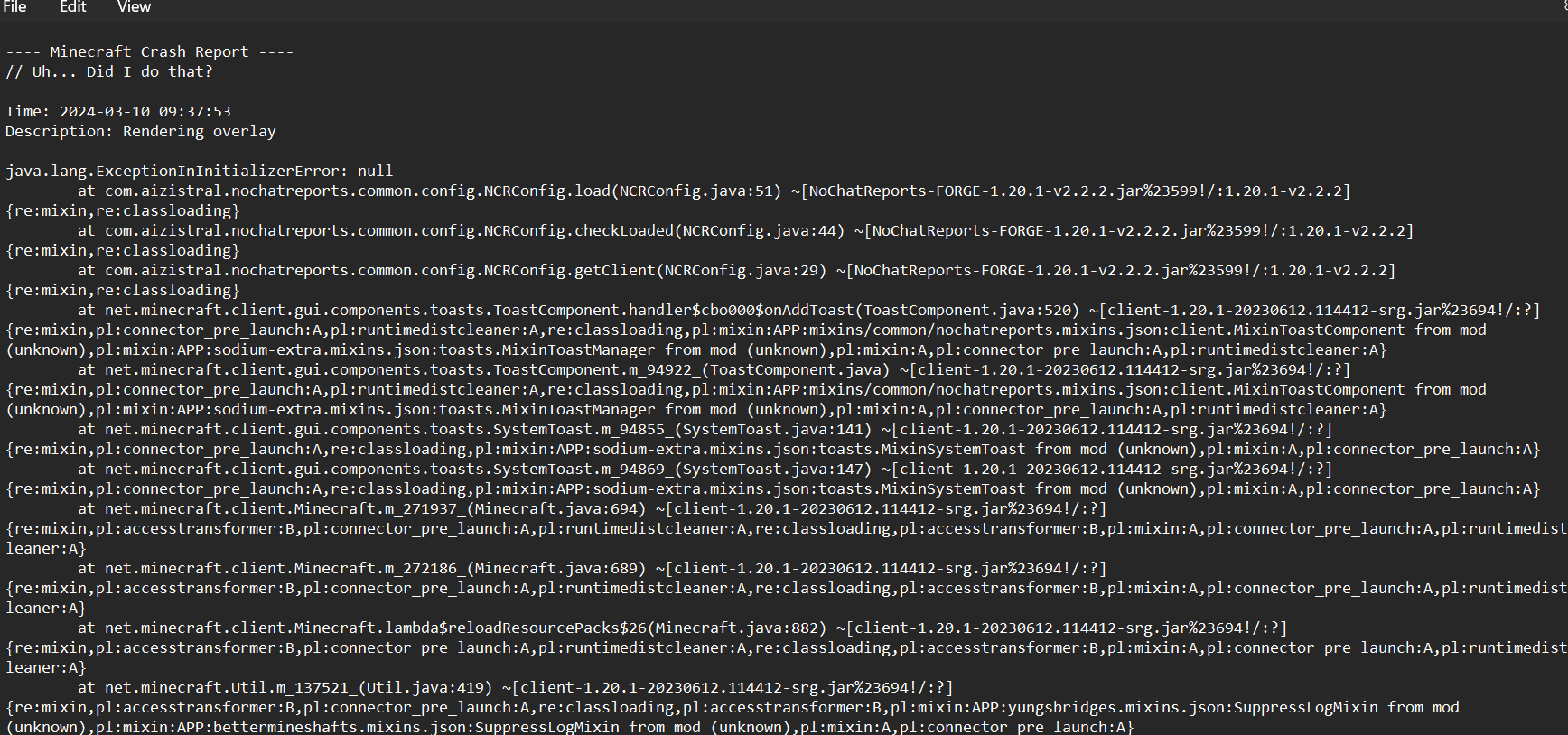 Keeps crashing with error code 1 - Distant Horizons