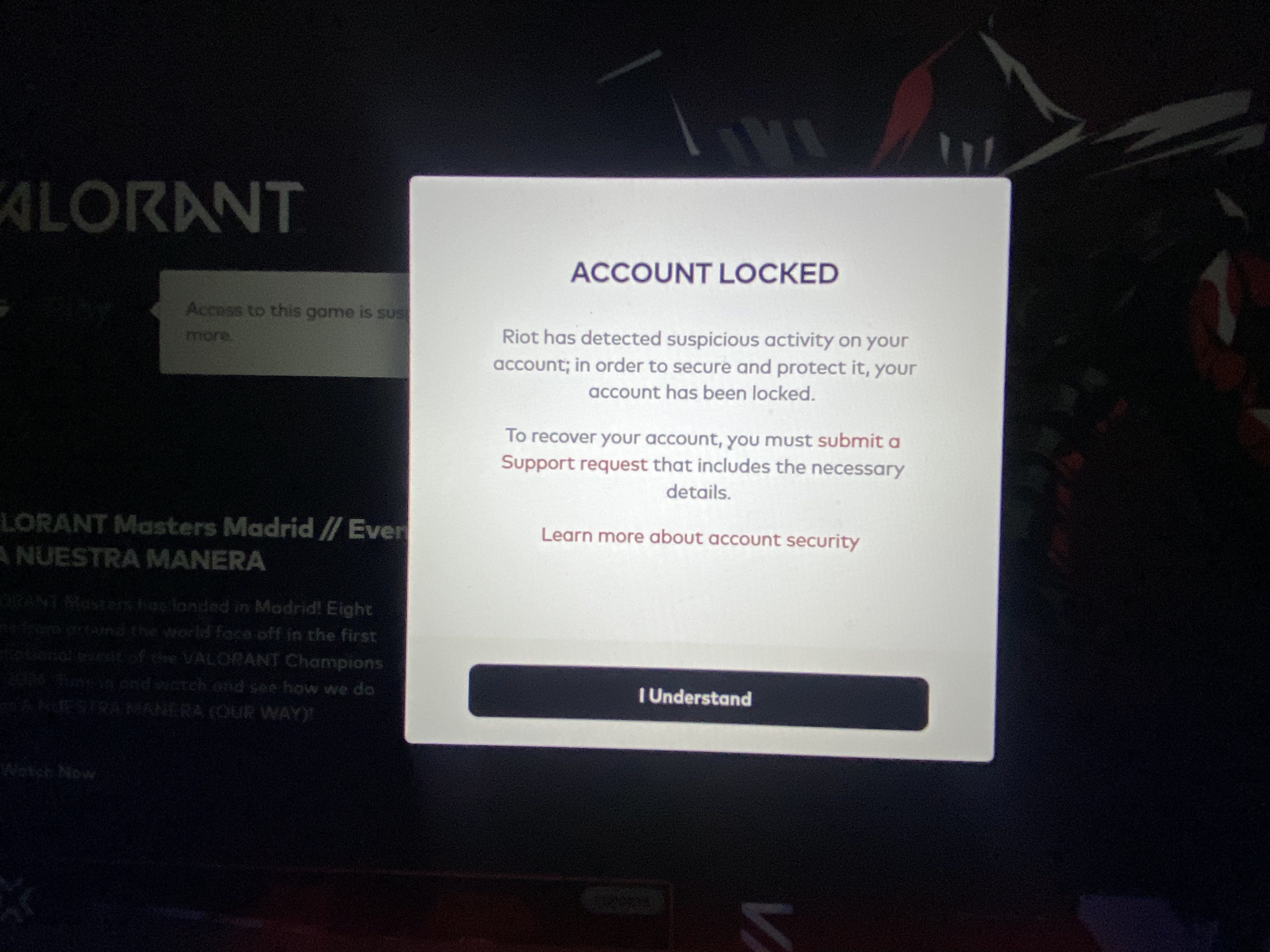 account locked - VALORANT