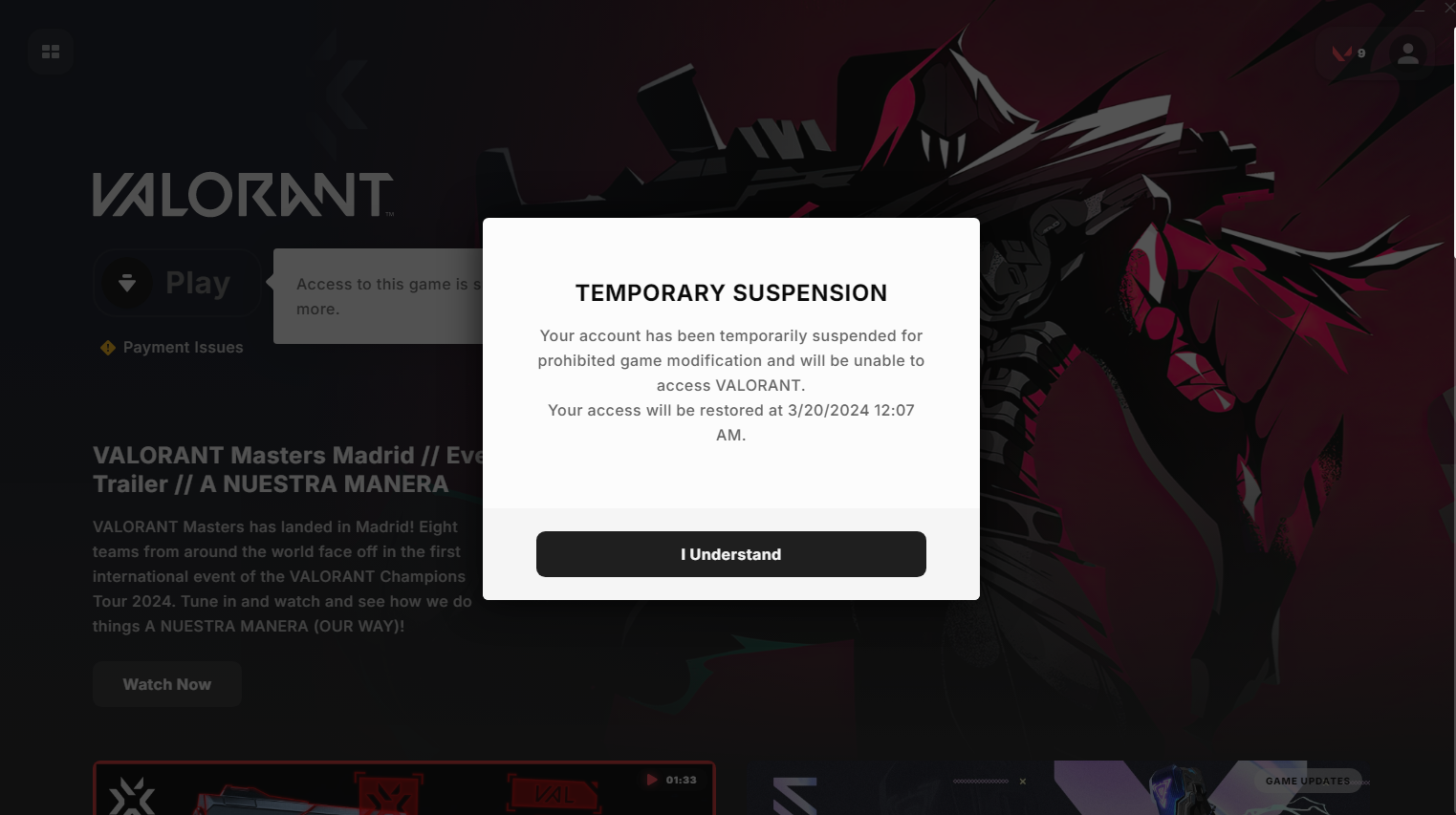 temporary suspension - VALORANT