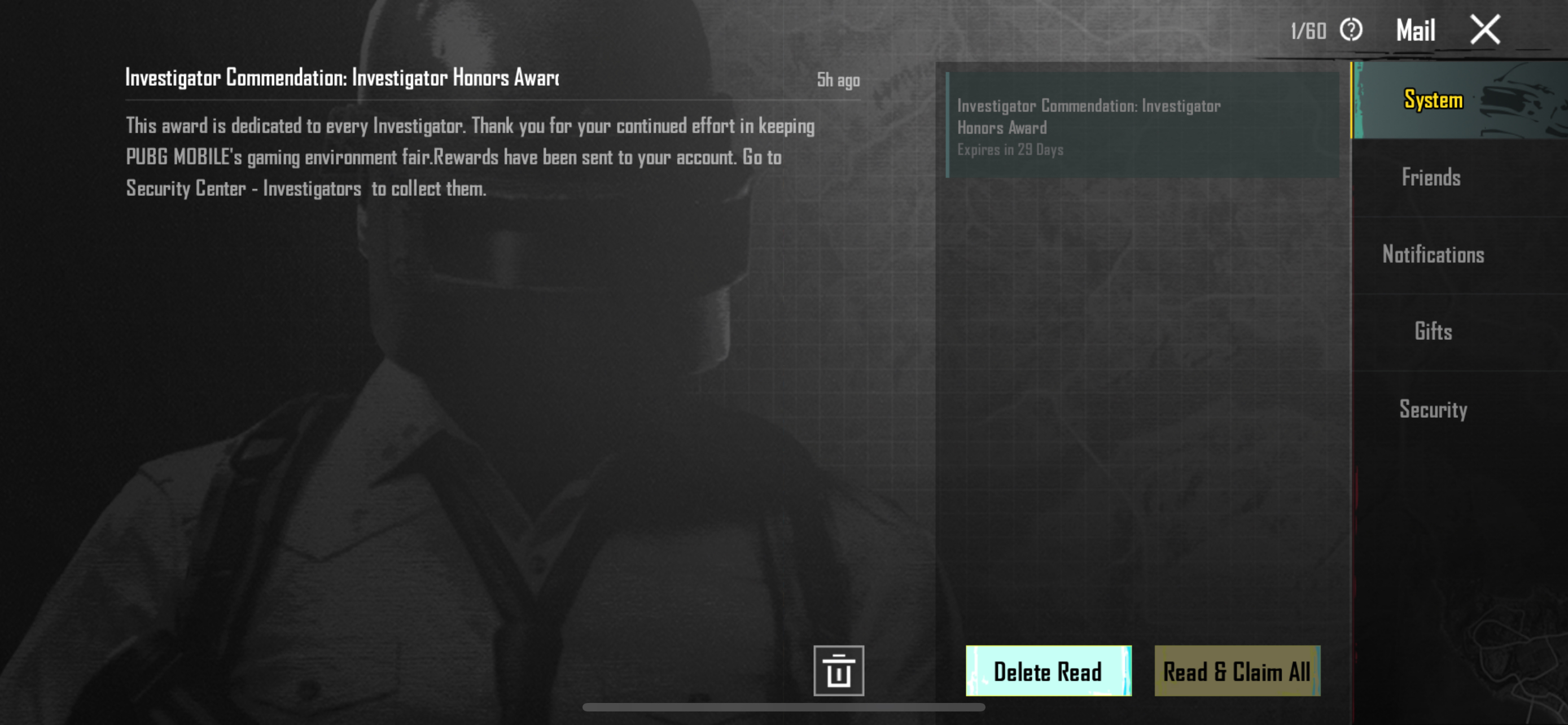 where is the reward in security security center - PUBG MOBILE