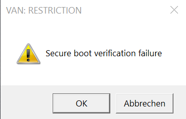 VAN:RESTRICTION Secure boot verification failure - VALORANT