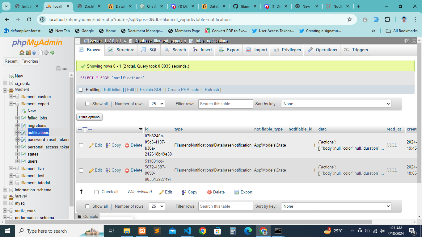 database notification not working - Filament